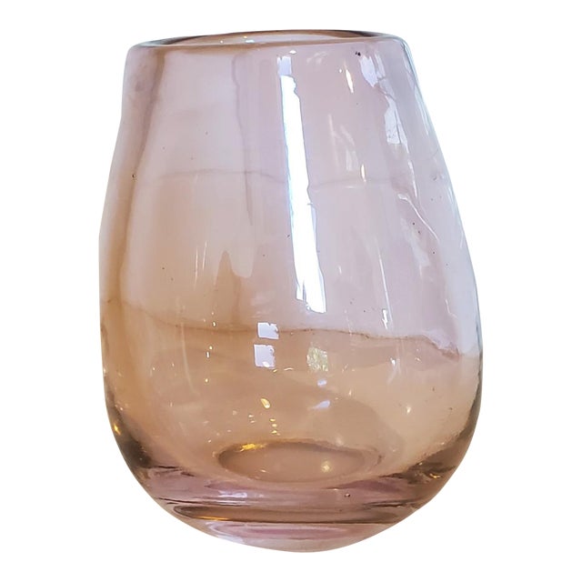 Vintage Hand Blown Small Blush Mauve Glass Vase | Chairish