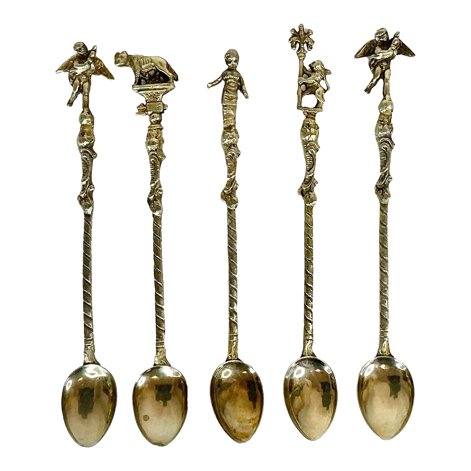 1920s Antique Italian Baroque Rocco Silverplate Dessert Spoons - Set of ...
