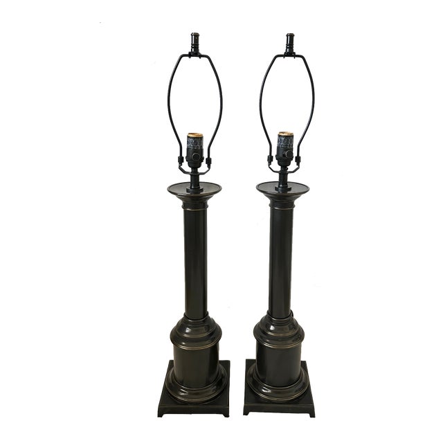 Restoration Hardware Bronzed Column Style Table Lamp-A Pair | Chairish