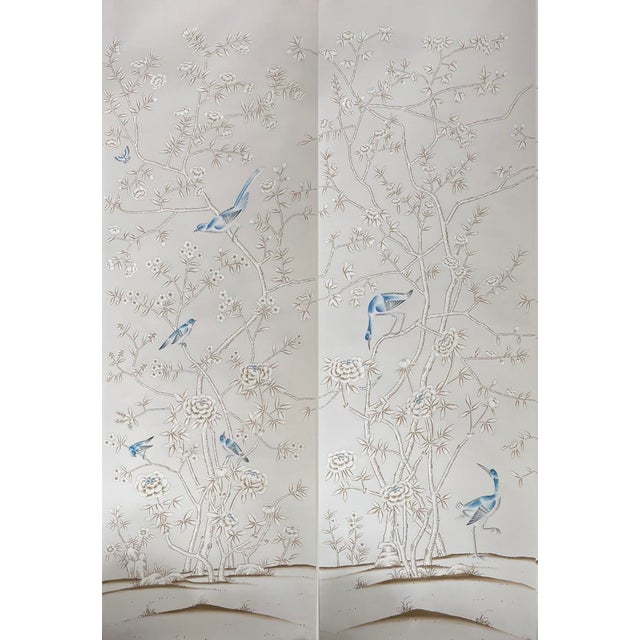 Chinoiserie Mural Chinoiserie Hand Painted Wallpaper Panels on Silk - 2 ...