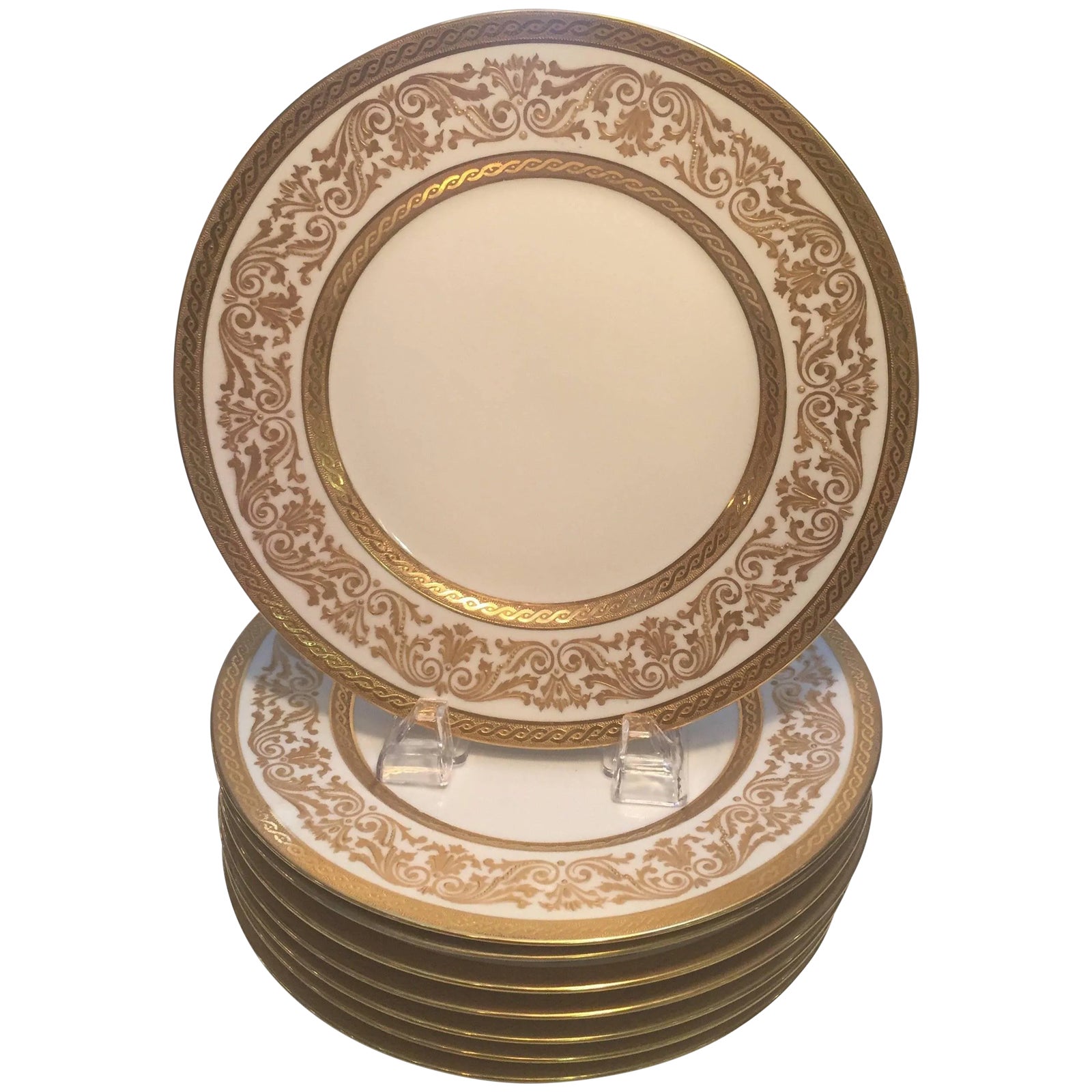 French Gold Encrusted Dinner Plates - Set of 8 | Chairish
