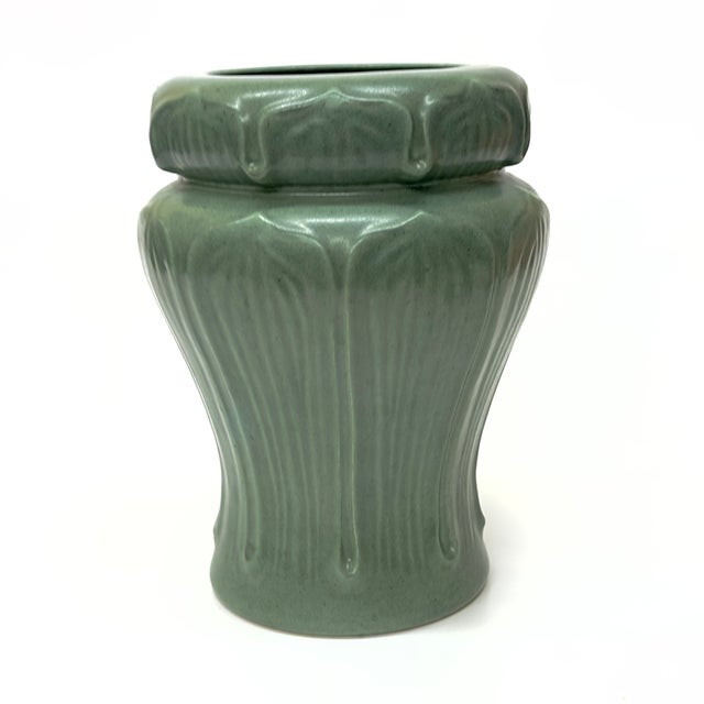 Arts & Crafts Style Sage Green Ceramic Vase With Leaf Motif by Haeger ...