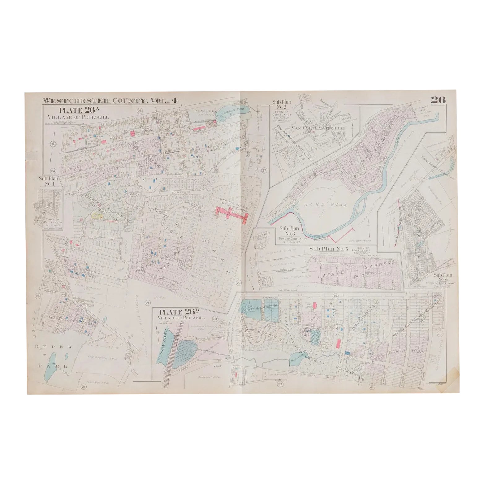 Vintage Hopkins Map of Village of Peekskill | Chairish