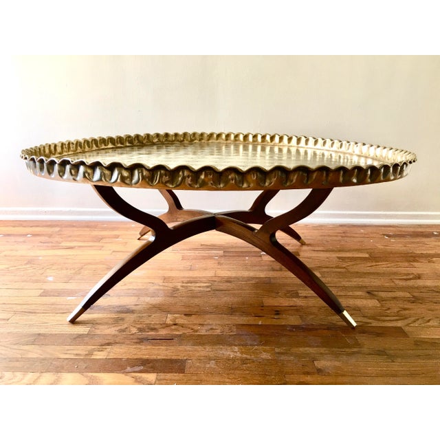 Mid-Century Large Turkish Round Brass Tray Table | Chairish