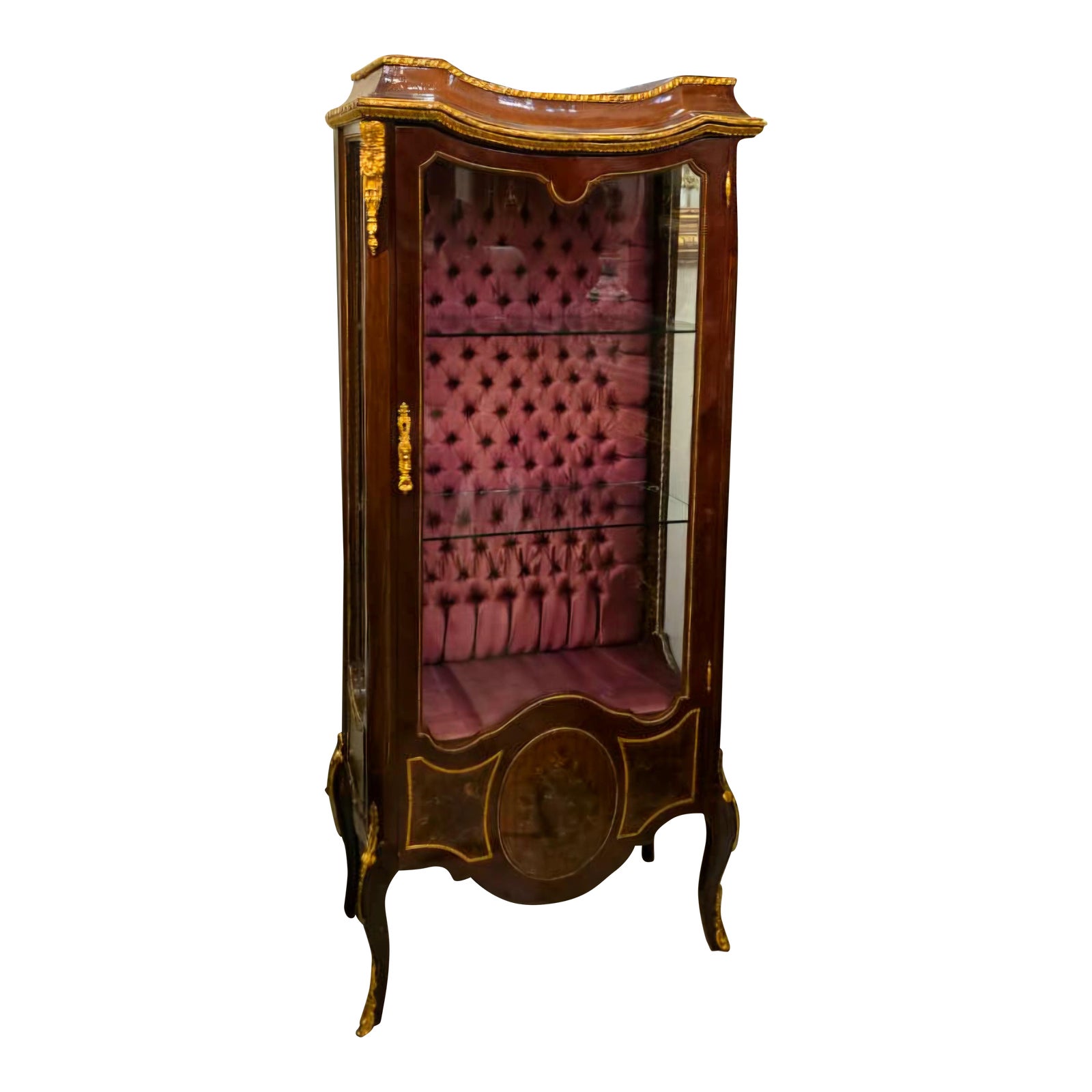 Rococo Style Ruby and Gold Vitrine Cabinet | Chairish