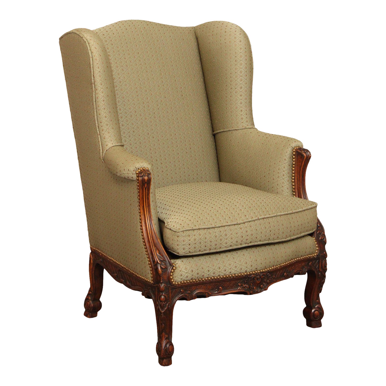 French Rococo Style Antique Carved Walnut Frame Wing Back Chair | Chairish