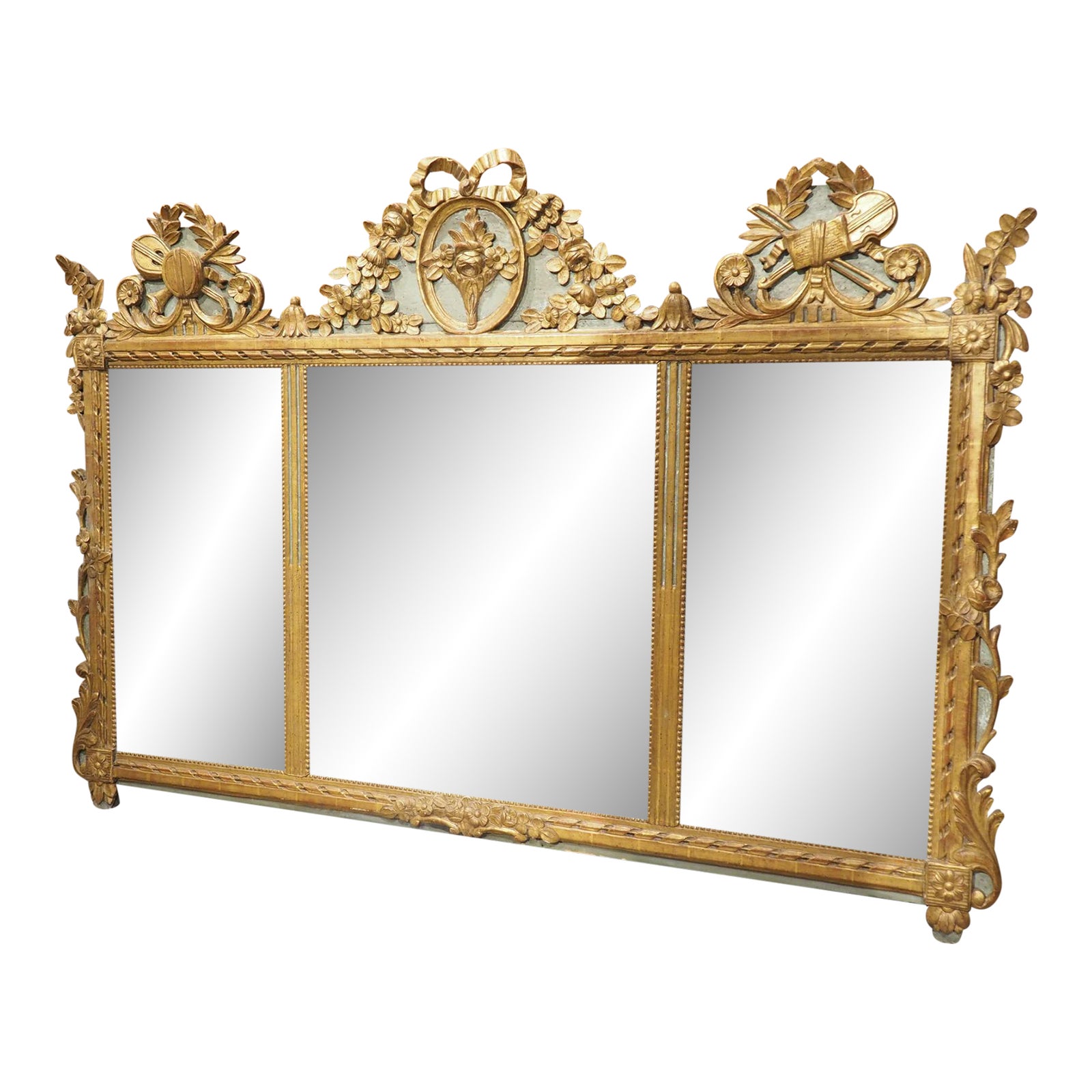 Antique French Louis XVI Style Overmantel Mirror With Musical Trophies ...
