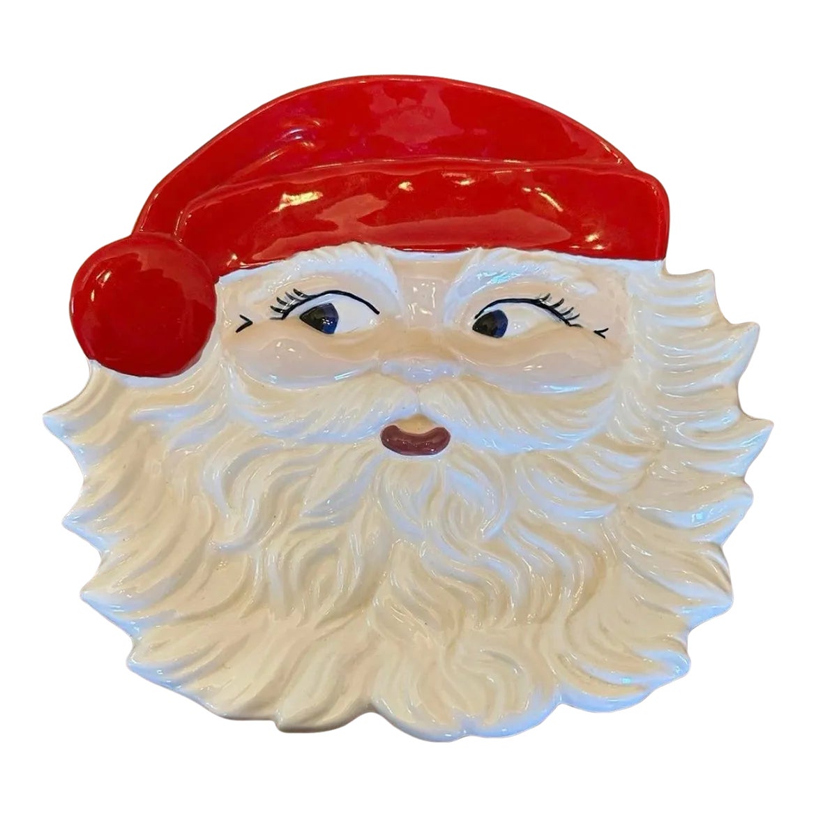 Vintage 1950s Holiday Kitsch Ceramic Santa Claus Serving Platter | Chairish