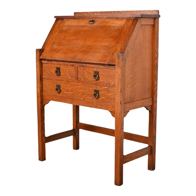 Stickley Brothers Antique Mission Oak Arts Crafts Drop Front Secretary Desk Circa 1900 Chairish