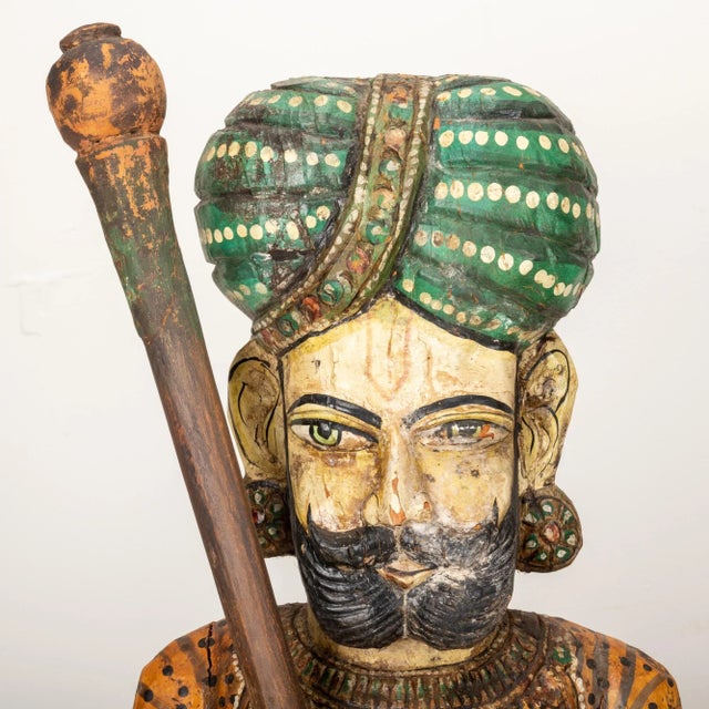 Antique Large Solid Wood Rajasthani Royal Guard Gatekeeper Figurines ...
