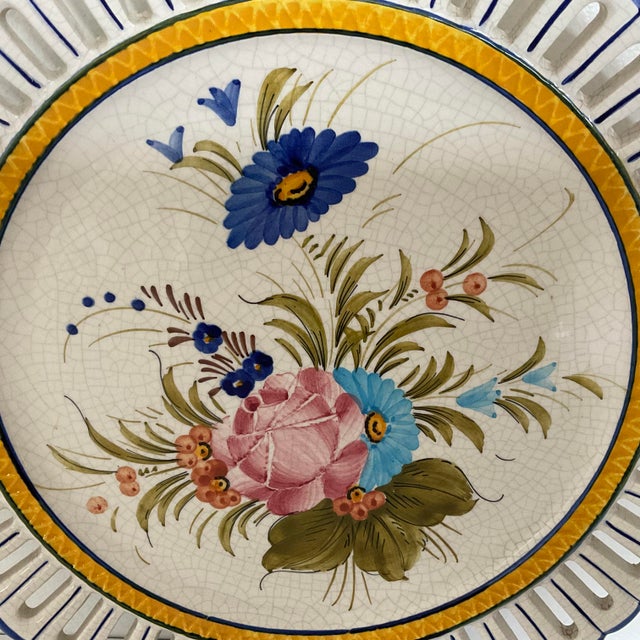 Vintage Italian Hand Painted Decorative Plate With Keyhole Rim.. | Chairish