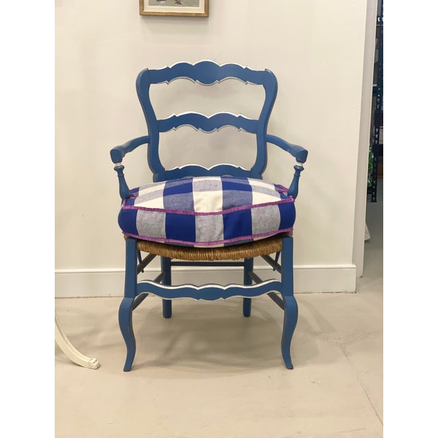 Early 20th Century French Country Rush Seated Chair in Cornflower Blue ...