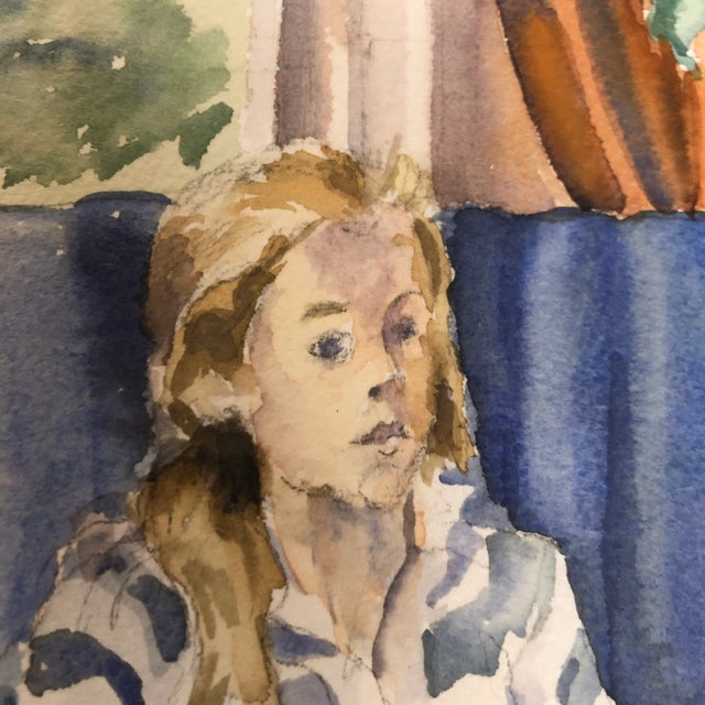 Vintage Impressionist Style Interior Scene Watercolor Painting of Girl ...