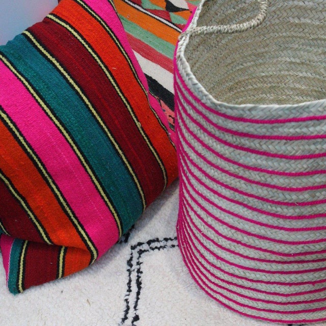 Moroccan Fuchsia Straw Hamper | Chairish