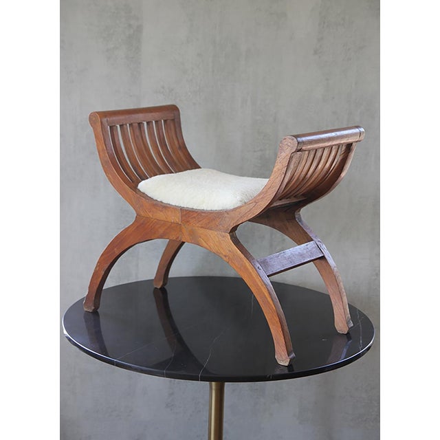 1950's French Shearling Curule Stool | Chairish