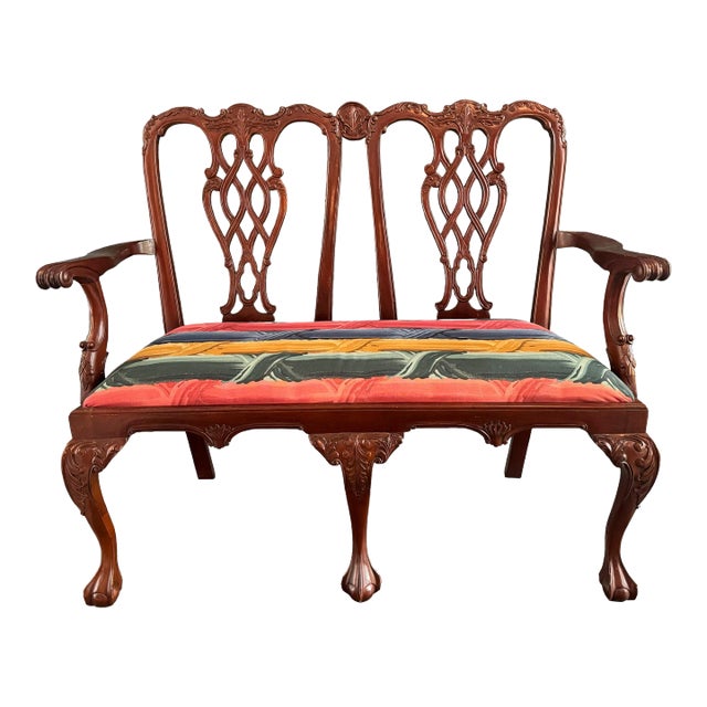 Vintage Traditional Chippendale Style Mahogany Bench | Chairish
