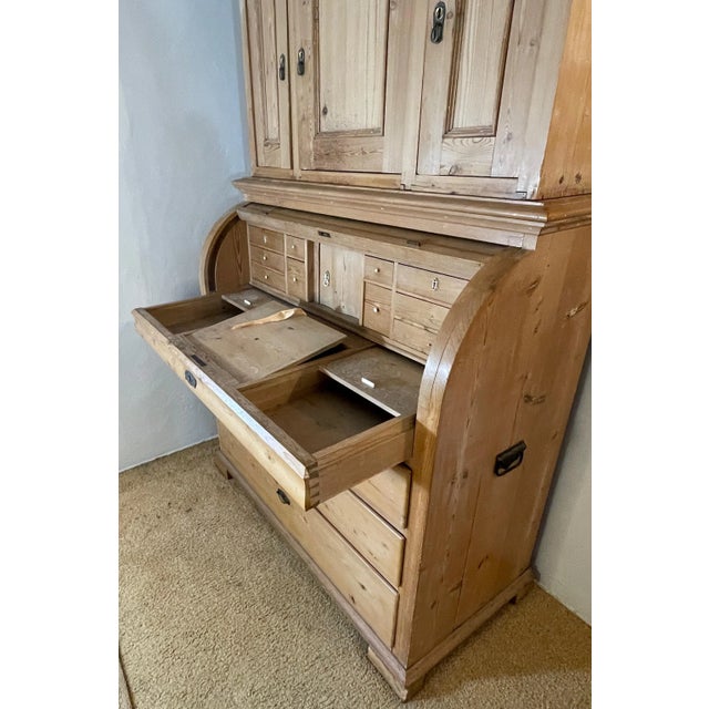 1888 Pine Highboy Storage Hutch With Desk | Chairish