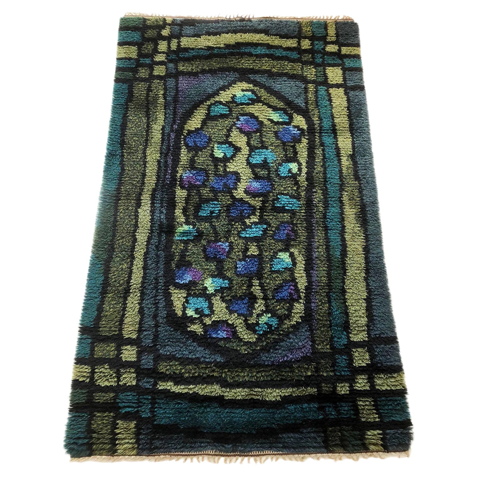 Scandinavian Abstract High Pile Rya Rug Carpet, Sweden, 1960s | Chairish