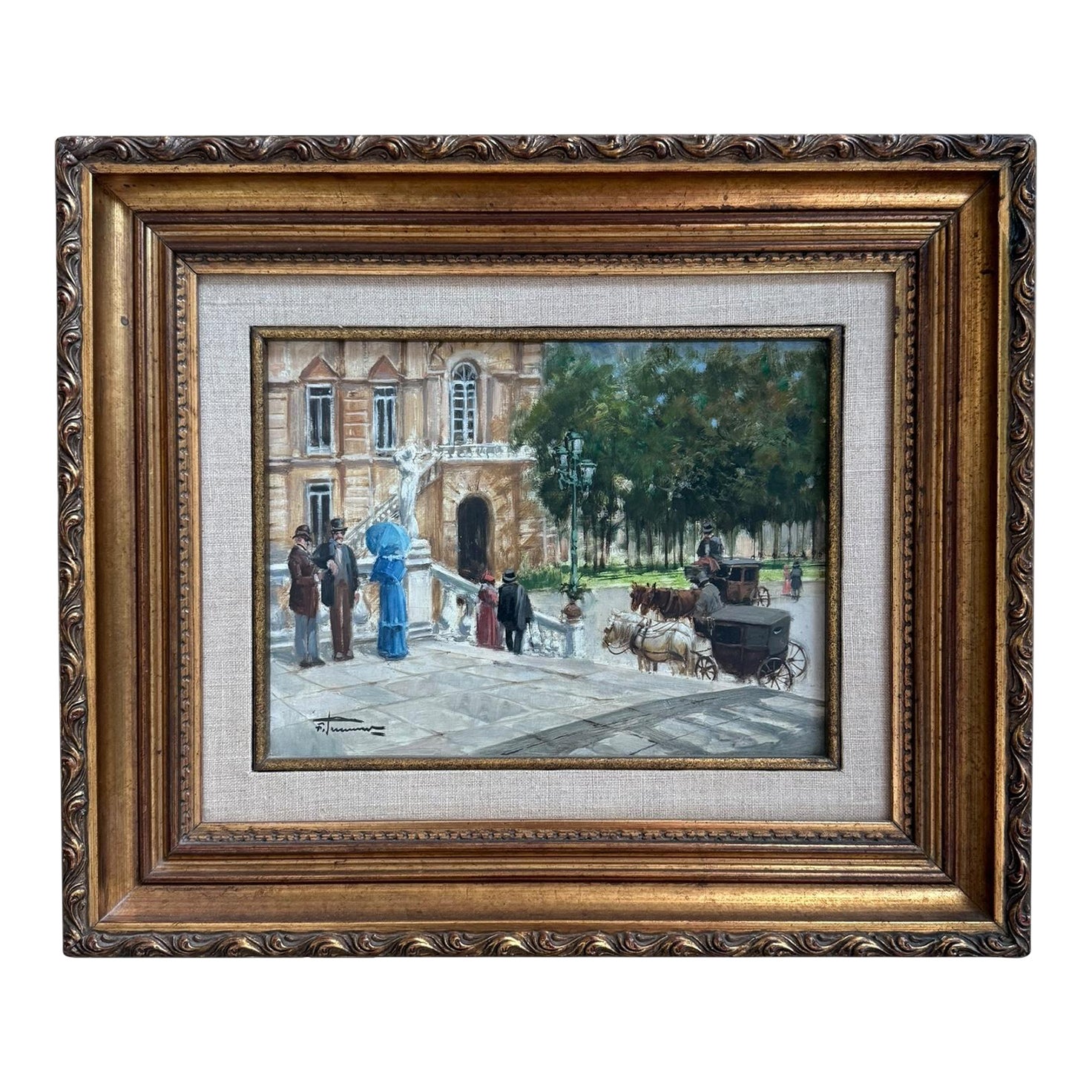 Original Signed Oil Painting Francesco Tammaro Gold Frame Paris Street ...