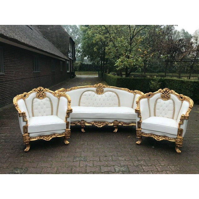1950s French Louis XVI Style Sofa Set With Two Chairs in White ...