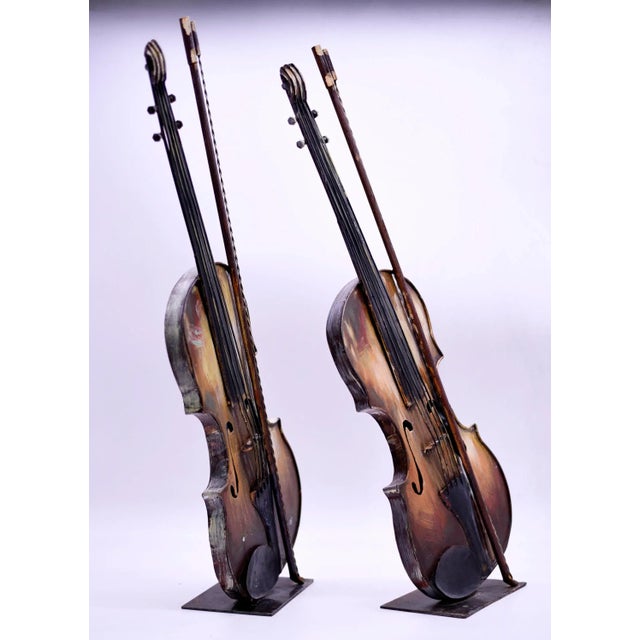 Vintage Decorative Ornamental Metal Sculpture Violin With Bow - a Pair ...
