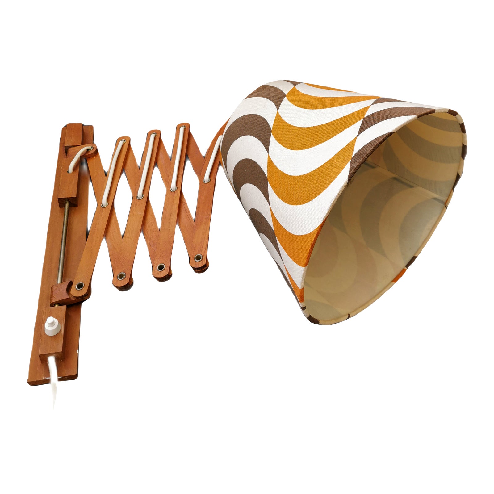 60's Mid-Century Modern Scissor Lamp, Fabric Shade Teak Holder ...