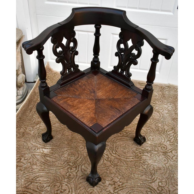 Antique Carved Mahogany Georgian Style Corner Chair With Rush Seat ...