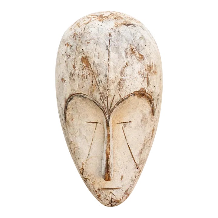 Powder White Painted African Mask | Chairish