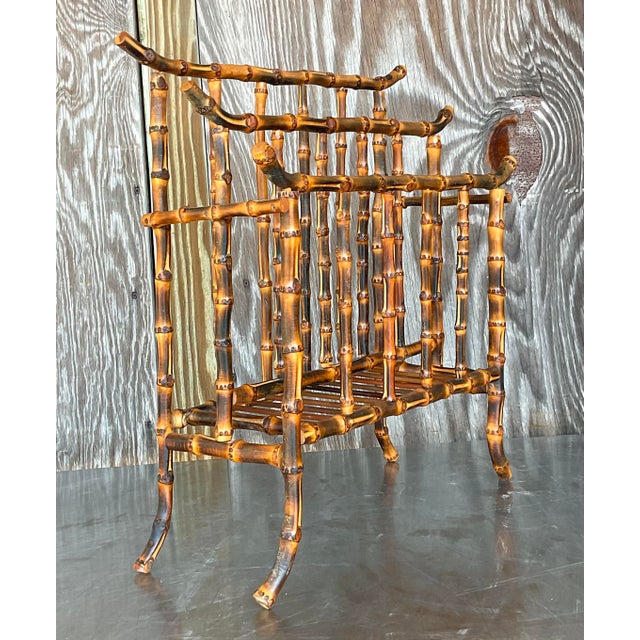 Vintage Coastal Tortoise Shell Finish Bamboo Magazine Rack | Chairish