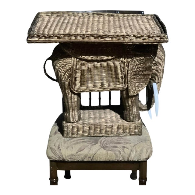 1970s Golden Wicker Elephant Tray Table | Chairish