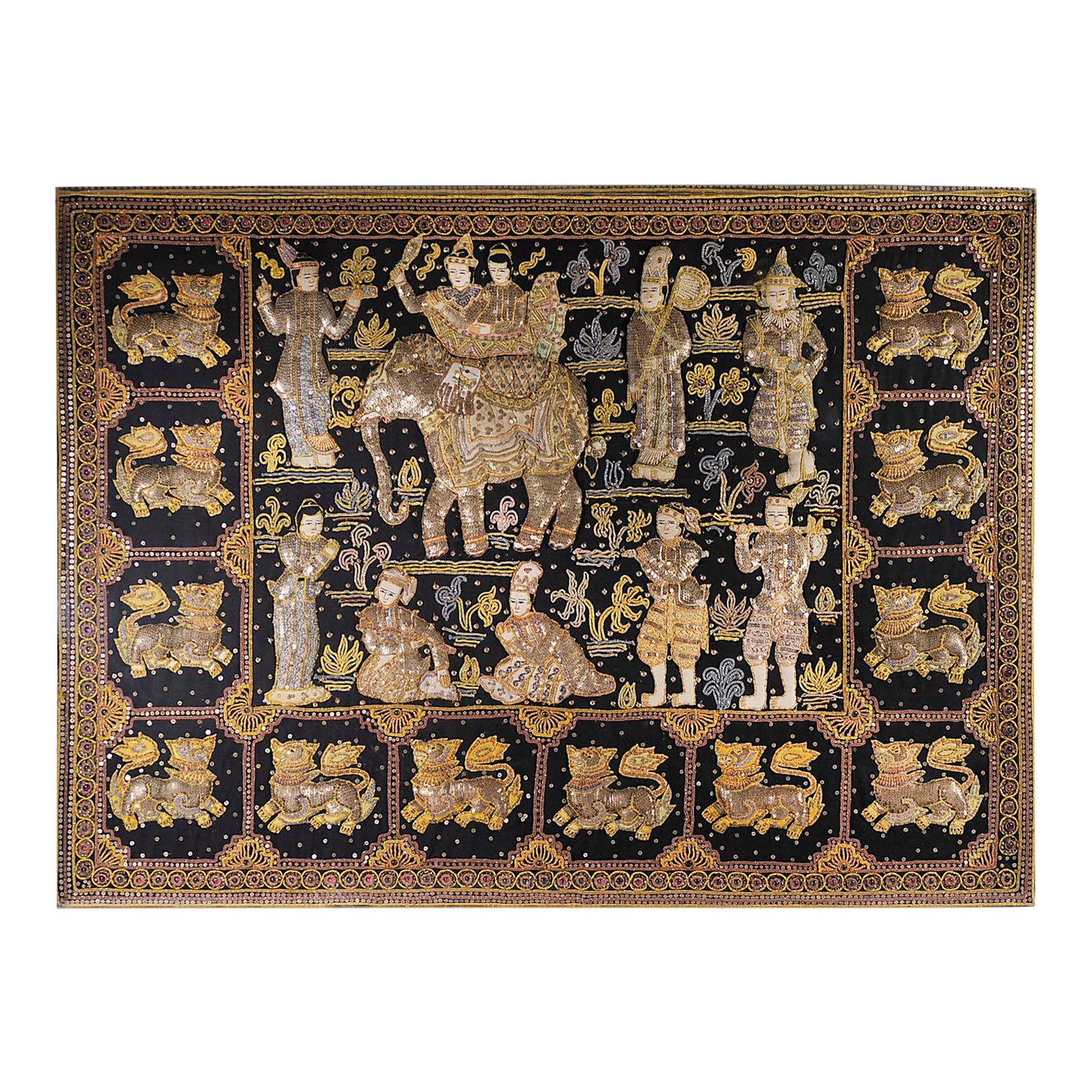 1940s Vintage Burmese Kalaga Tapestry Framed in Lucite Box | Chairish