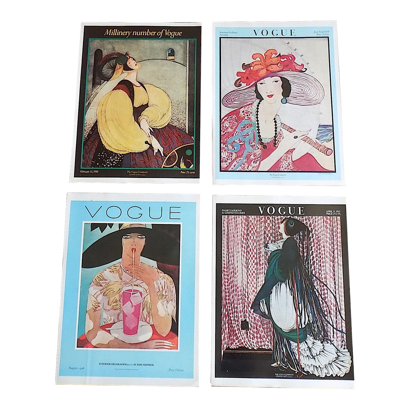Vintage Folio Size Vogue Poster Lithographs - Set of 4 - 11" X 15 ...