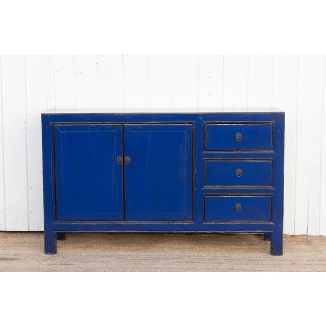 Royal Blue Lacquered Asian Credenza | Chairish