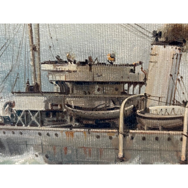 1980s Oil Painting HMS Franklin Mine Sweeper Ship the Pentlands WWII ...