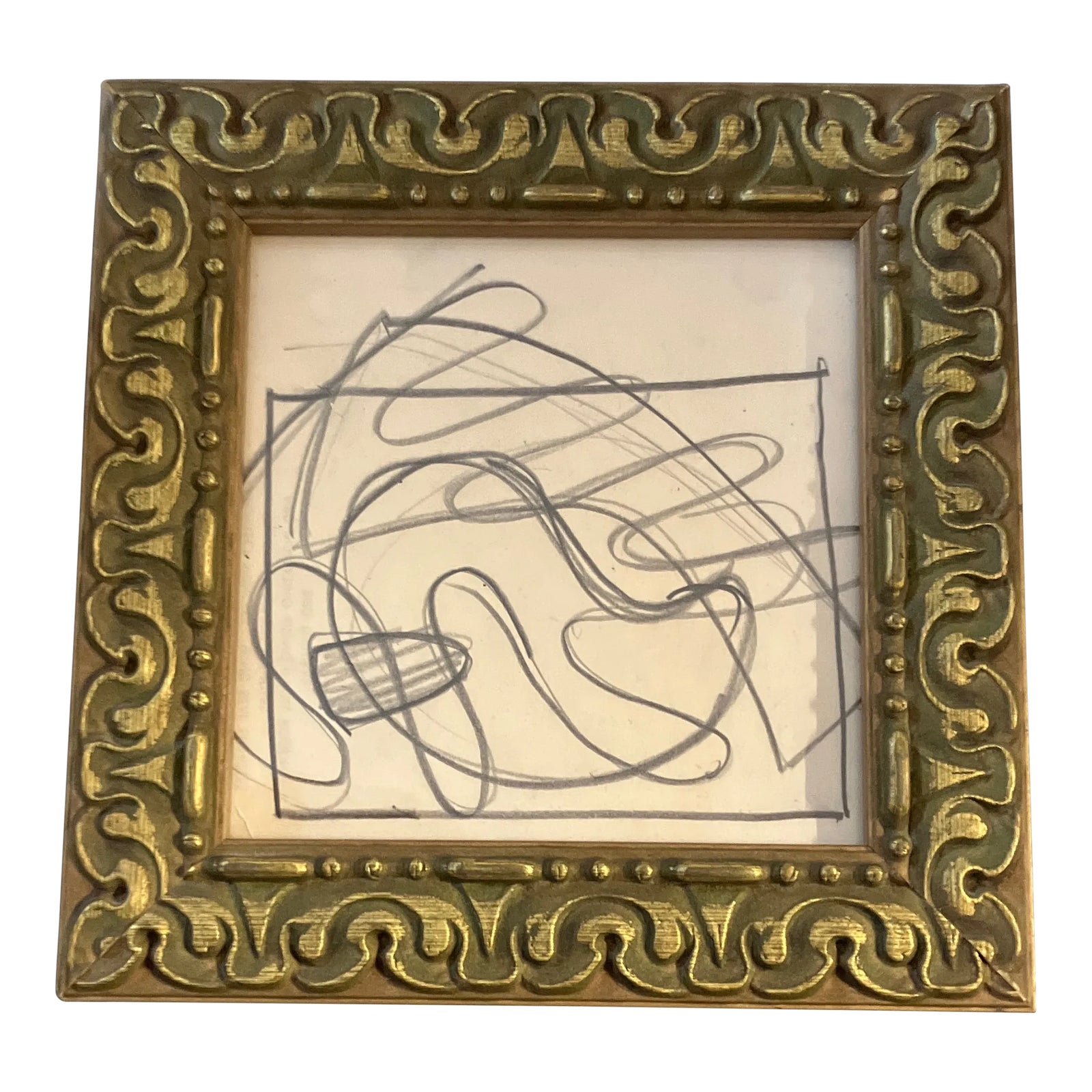 1950’s Original Vintage Abstract Pencil Drawing Tabletop Frame | Chairish
