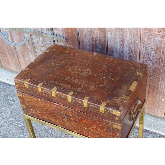 19th Century Brass Inlaid Cash Box on Stand | Chairish