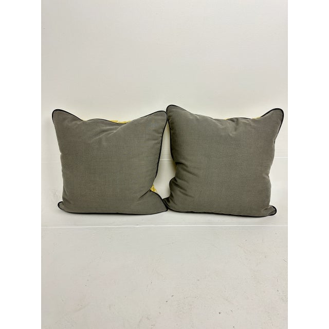 Yellow Animal Geometric & Gray Linen Pillow Pair | Chairish