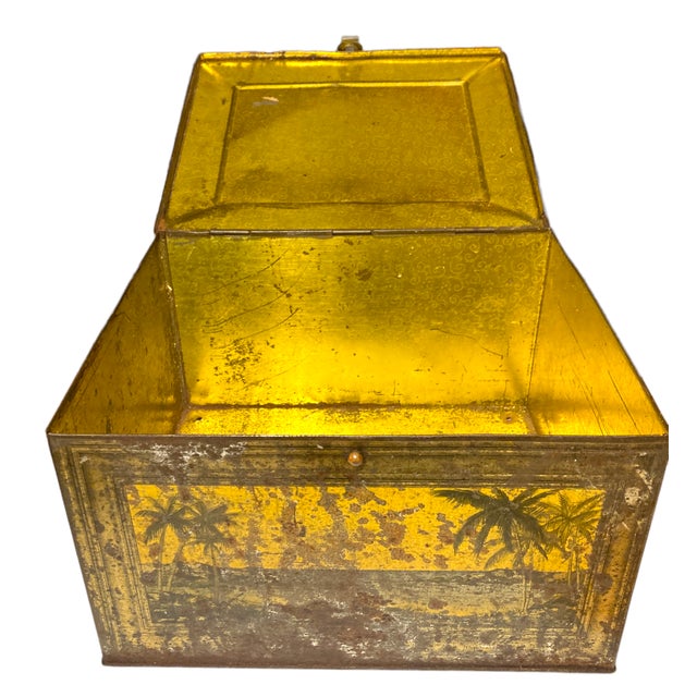 Antique 1920s Lithograph Aged Metal Tin Box, Distressed Gold Toned ...