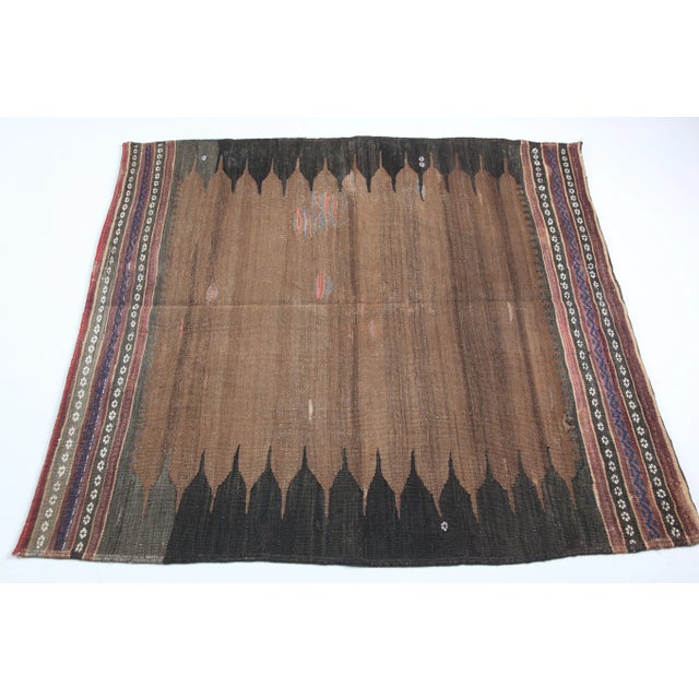 Antique Handwoven Square Size Kurdish Sofrah Kilim | Chairish