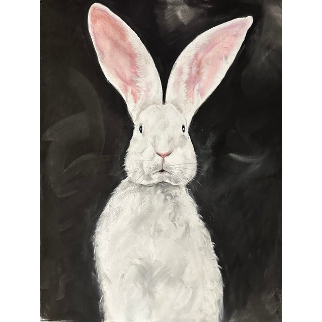 Contemporary Pastel Drawing "White Rabbit" | Chairish