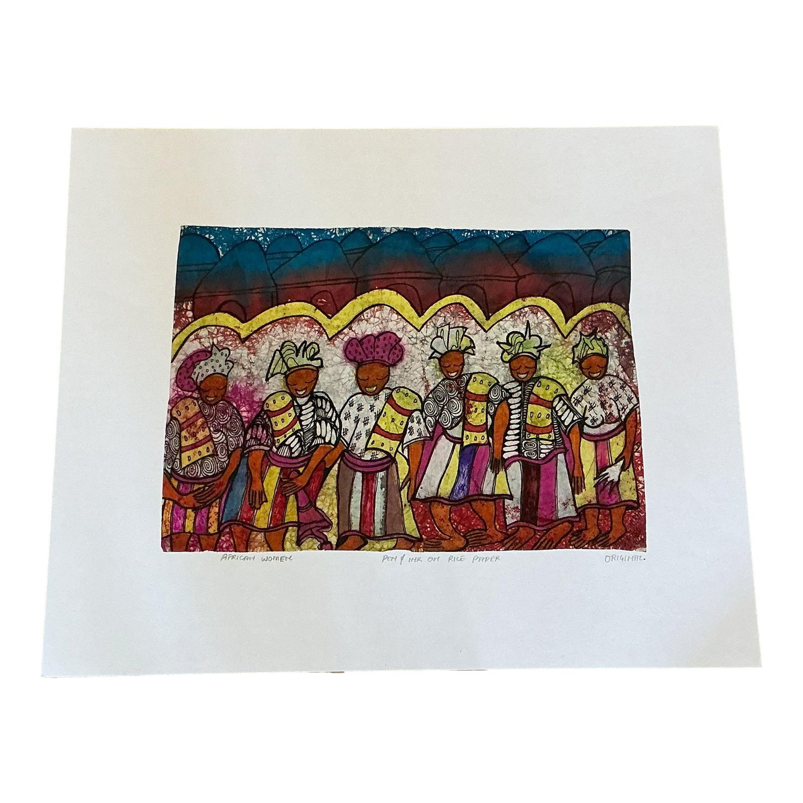 African Women, Artist Soji Niran, Pen and Ink on Rice Paper Painting ...