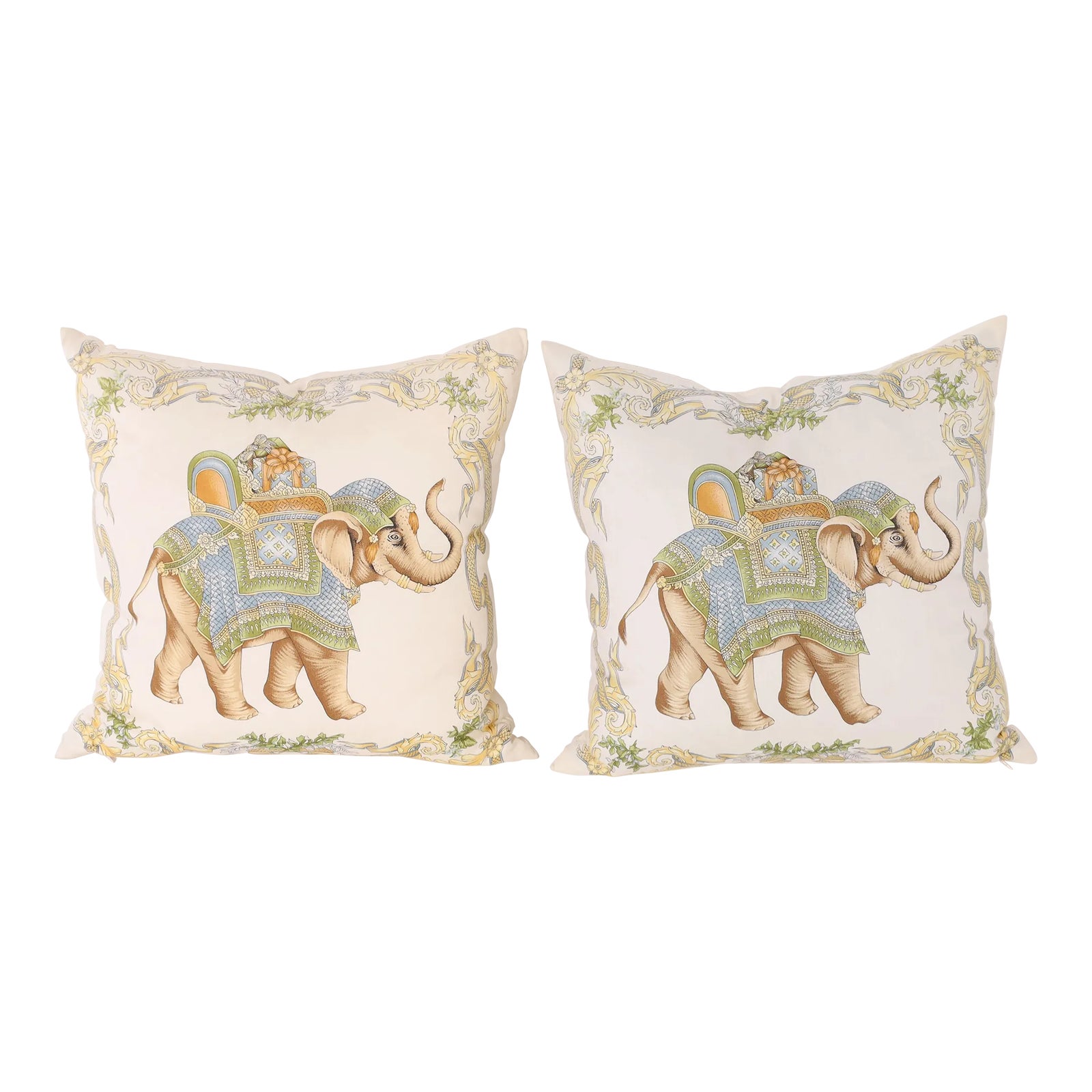 Pair of Jim Thompson British Colonial Style Silk Pillows With Elephants ...