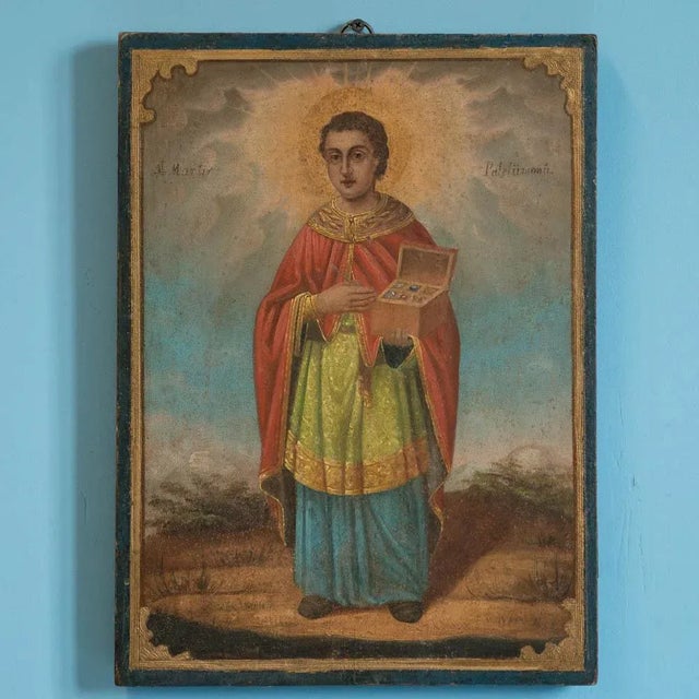 Antique Religious Icon Painting of St. Martin on Board | Chairish