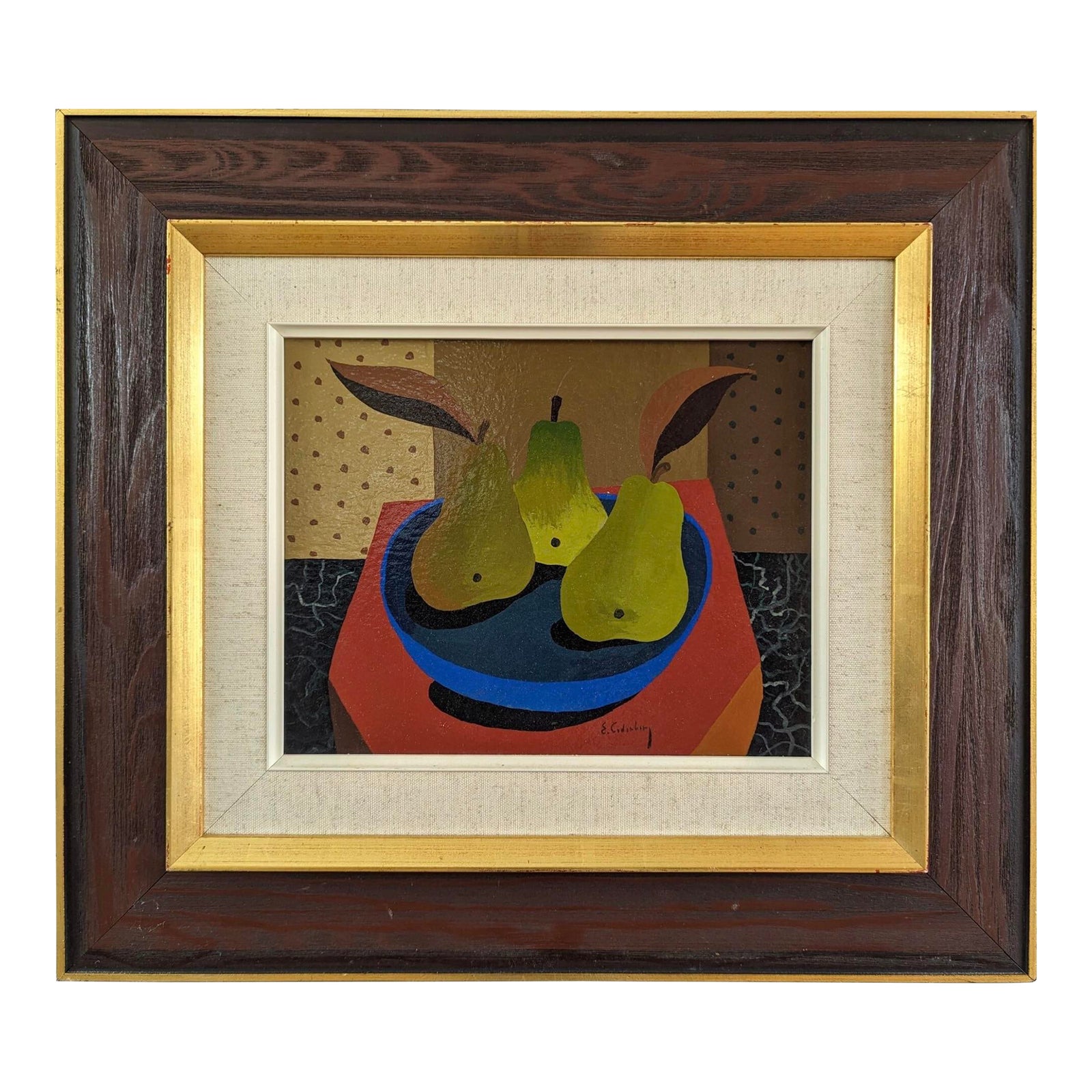 Mid-Century Modern "Pears in a Bowl" Vintage Still Life Painting by ...