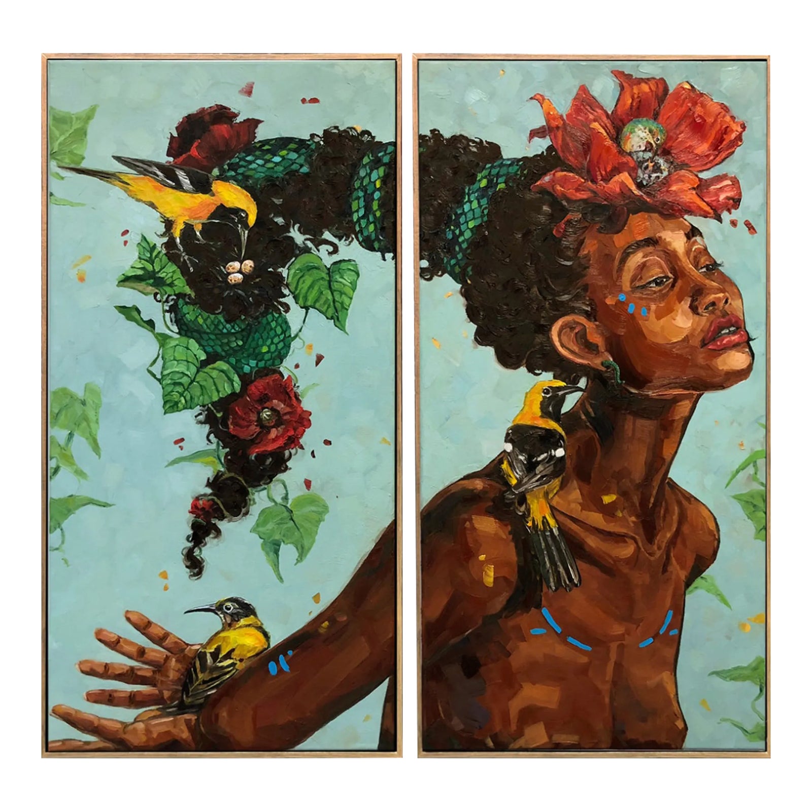 2024 Charlene Mosley Oil on Canvas Diptych, "Tlc", Framed | Chairish