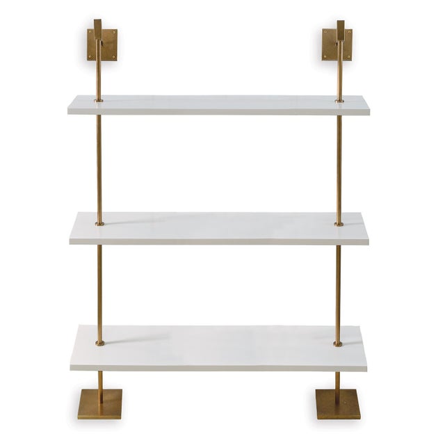 Marais 3-Tier White & Aged Brass Shelf 48"W | Chairish