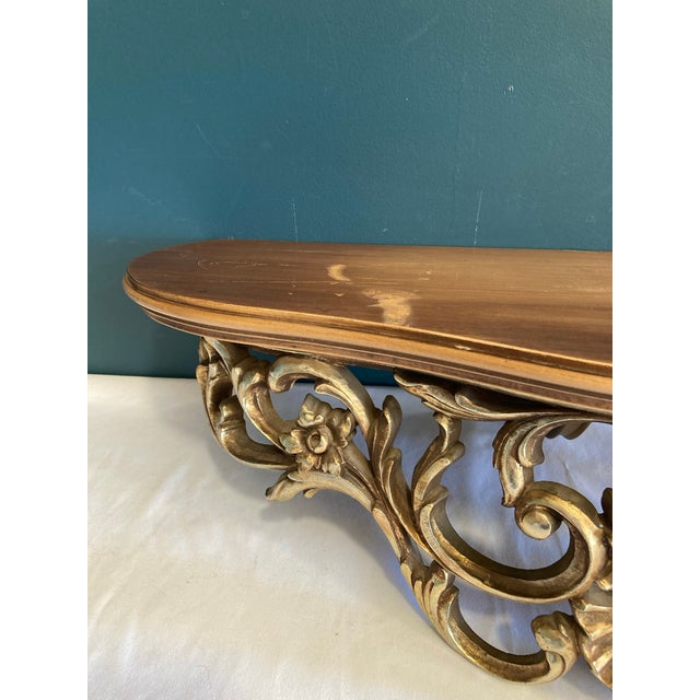Vintage Mid 20th Century Syroco Wood Wall Shelf With Gilt Base | Chairish