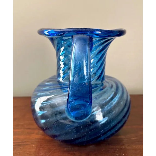 Large Vintage Blue Swirl Glass Pitcher | Chairish