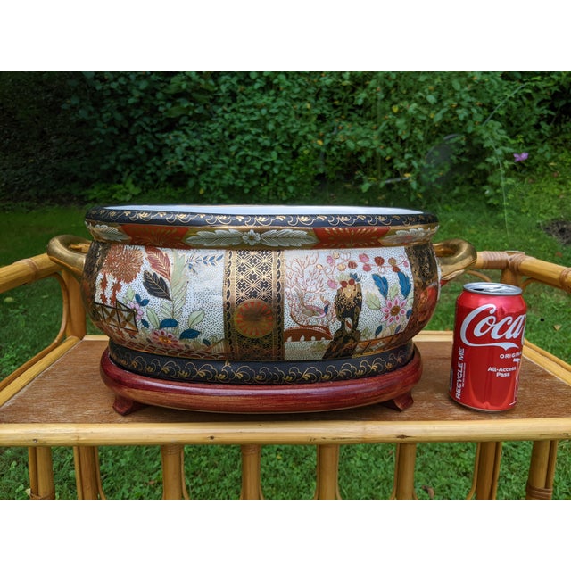 Fine Chinese Famille Noir Porcelain Foot Bath Jardiniere Cachepot W/Coy ...