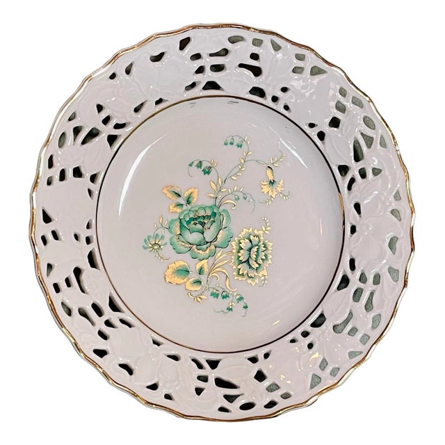 Vintage Scrollwork Edged Floral Decorative Plate | Chairish